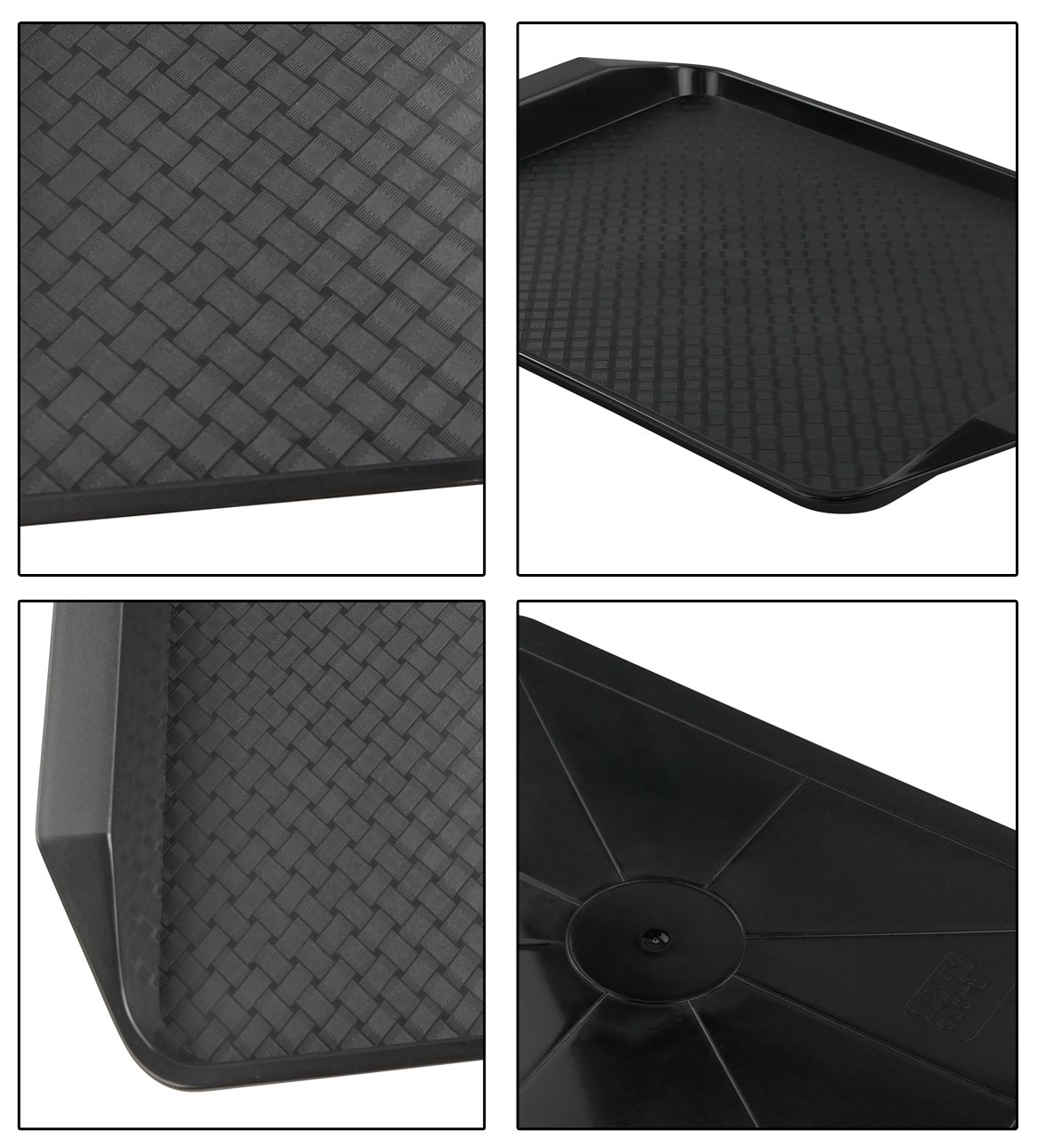 Vababa Black Plastic Fast Food Serving Trays, 4-Pack, 16.8-INCH x 12-INCH