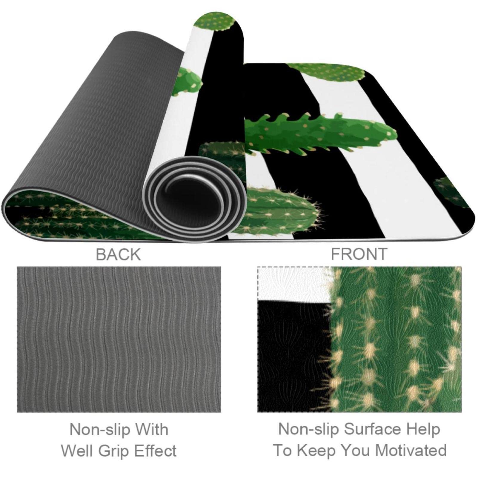 Yoga Mat, Yoga Mats for Home Workout, Workout Mat, Exercise Mats, Pilates Mat, green plant black stripe pattern