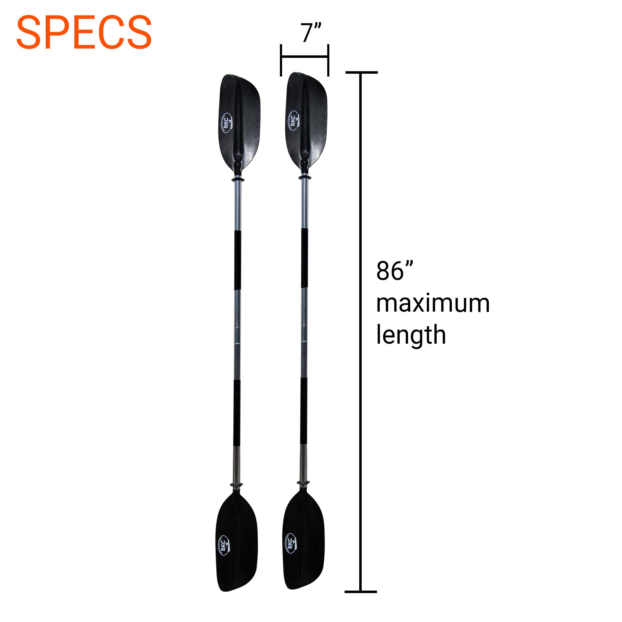 Pack of 2 BKC KP224 Kayak Paddle 86-Inch - 2-Piece Collapsible Heavy Duty Lightweight Kayak Paddle with Anti-Slip Grips (Set of 2)