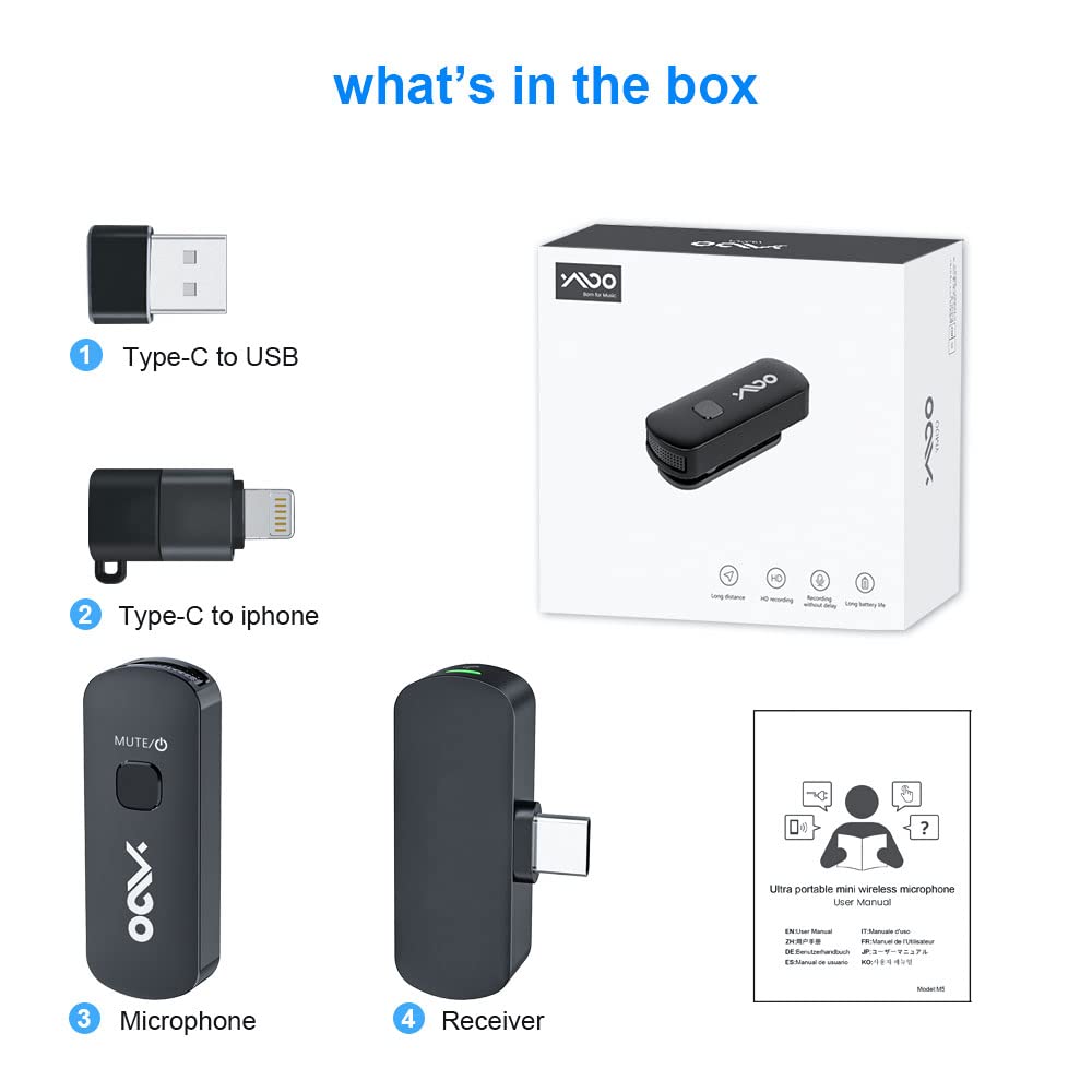 YMOO M5 Mini Wireless Microphone for iPhone iPad,Lavalier Microphone and Receiver for Tablet/Android Phone/Laptop/MacBook Video Recording,Meeting,Vlog,Tiktok,YouTube,Whatsapp