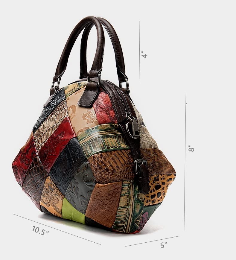 Women's Crossbody Shoulder Bag, Retro Leather Embossing and Patchwork Design Casual Handbag Purse, Multicolor