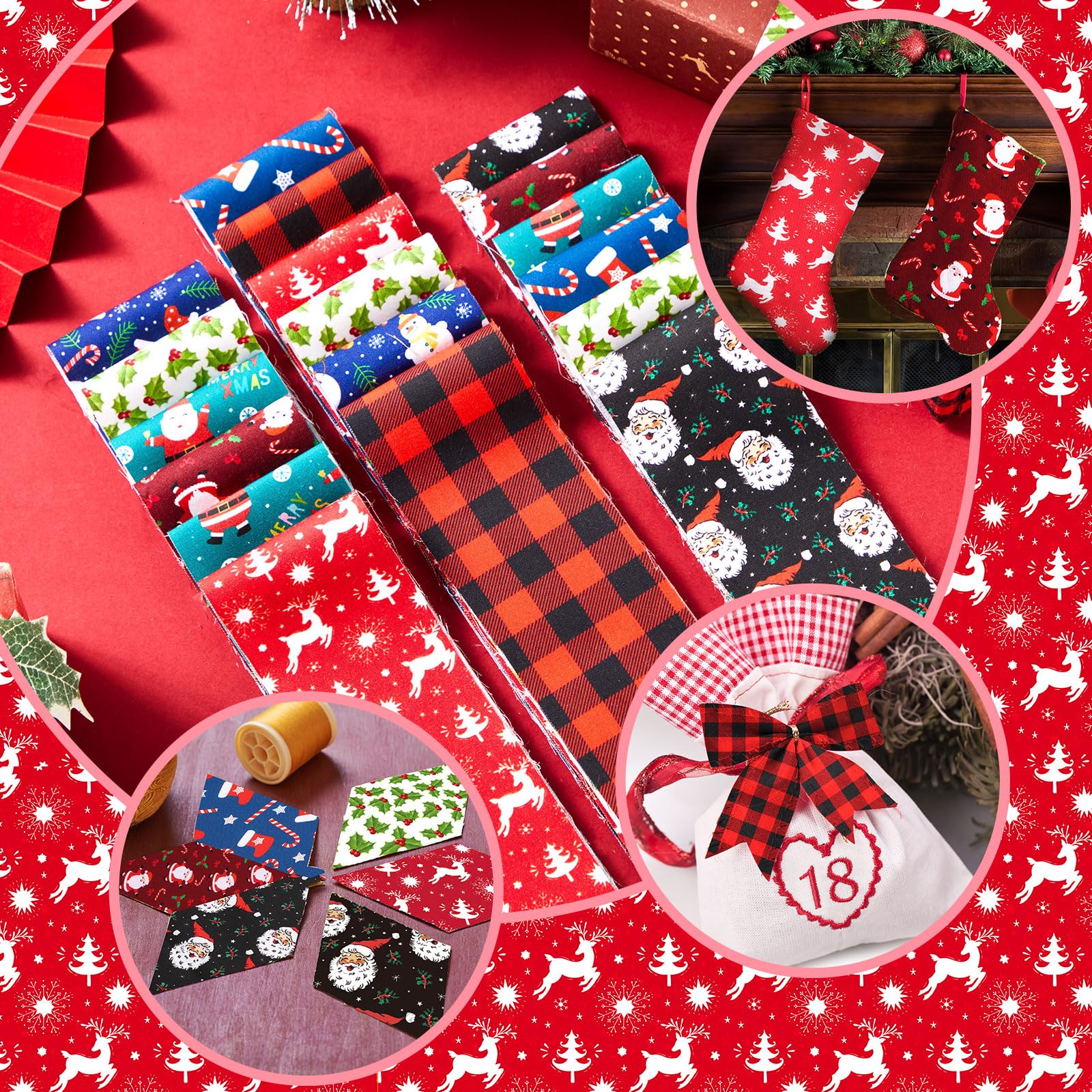 Panelee 40 Pcs Christmas Jelly Cotton Fabric Quilting Roll Pre Cut Fabric Strips Cute Stitched Fabric Strips Rolls Christmas Fabric Craft Patchwork for Handmade Material Favor, 39.37 x 2.6 Inch
