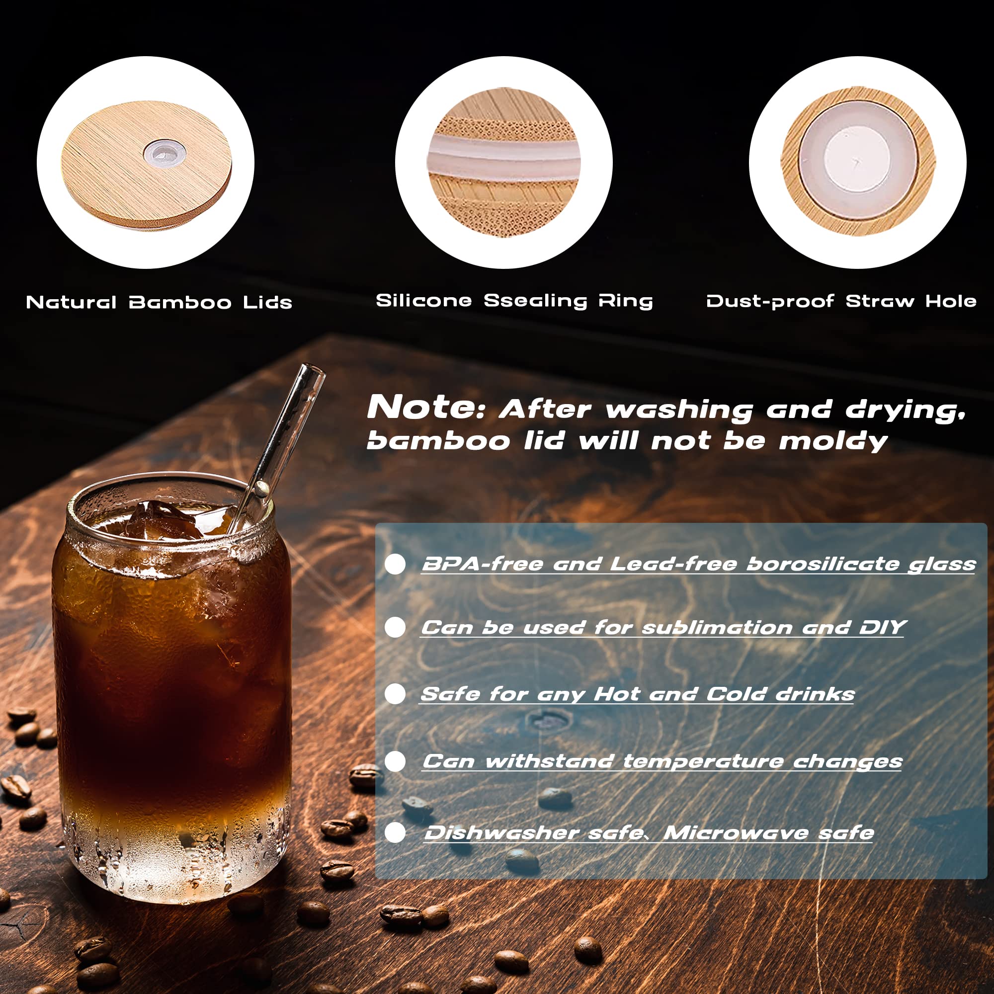 VACVOU 25 Pack 16oz Beer Can Glass with Lids and Straw, Can Shaped Glass Cups,Glass Cup,Beer Glasses Drinking Glasses Bulk (Transparent)
