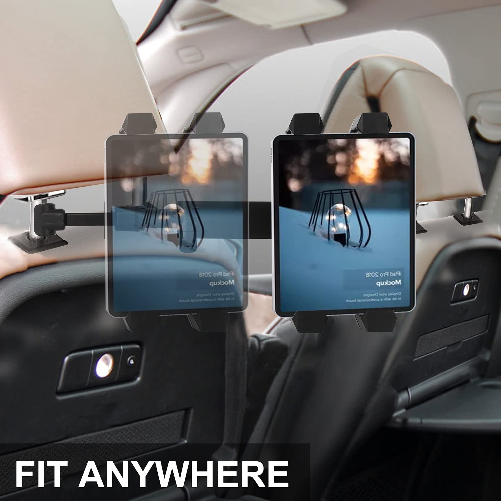Tablet Holder for Car with 10 Inch Retractable Arm, 360° Rotating Ipad Holder for Car Back Seat, Compatible with iPad Pro Air Mini, Galaxy Tabs, Other 4.7-11" Cell Phones and Tablets