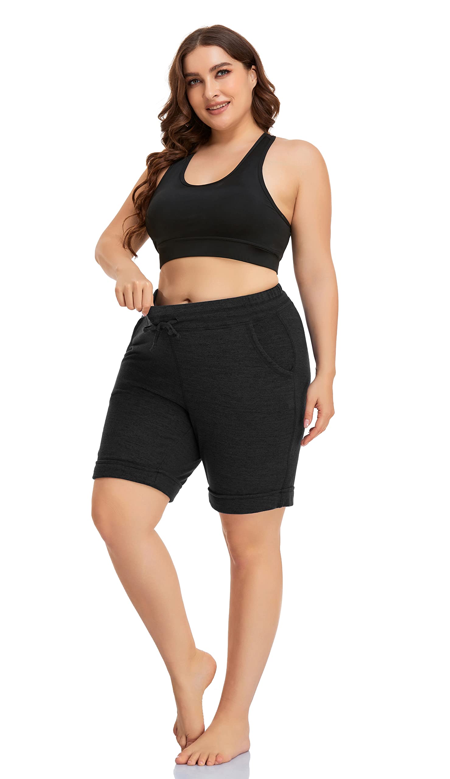 ZERDOCEAN Women's Plus Size 10" Casual Yoga Sports Shorts Lounge Pajama Walking Athletic Shorts with Pockets Black 4X