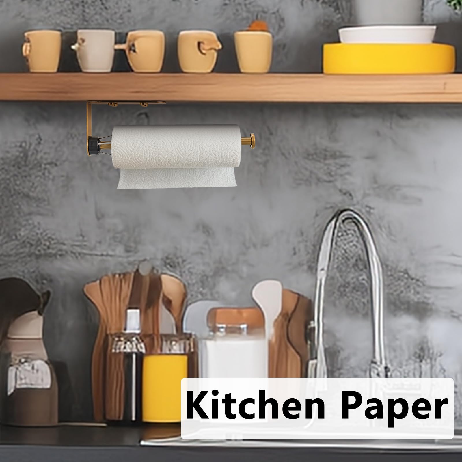 Senlyde Stainless Steel Paper Towel Holder Under Cabinet with Damping Effect, Single-Hand Operable Wall Mount Paper Towel Holder for Kitchen, Bathroom, Wall