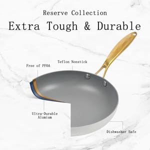 Nonstick Pots and Pans Set, Non Stick 9 Pieces Kitchen Cookware, Cooking Skillets Include Frying Pan with Lid, Saucepan, Casserole, Spoon, Turner Spatula, PFOA Free for Induction, White & Gold