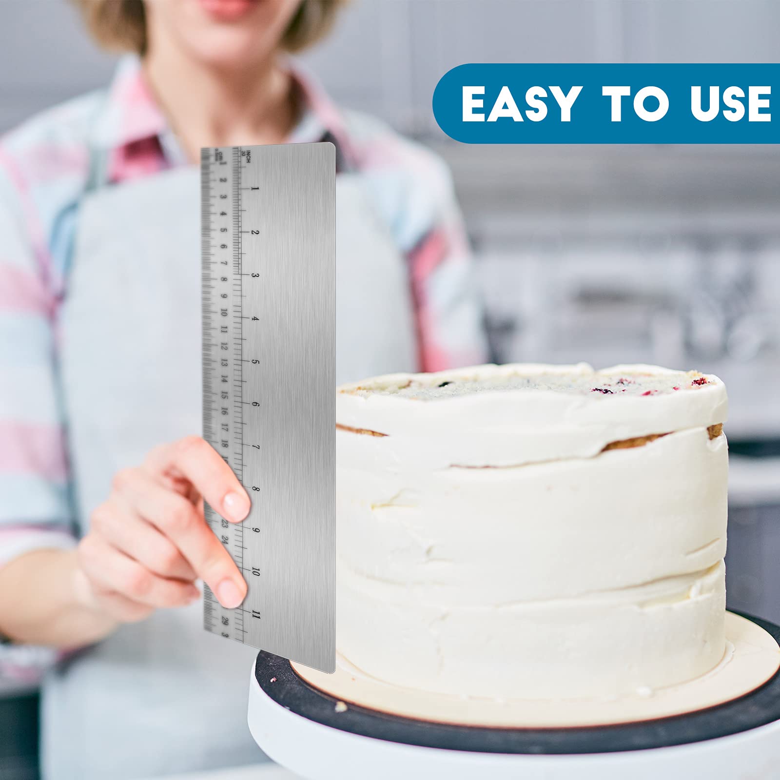 Stainless Steel Cake Scraper with Scale Cake Edge Smoother Cake Decorating Comb Baking Scraper Tool for Baking Measuring Cake Buttercream Home Kitchen Accessory(12 Inches)