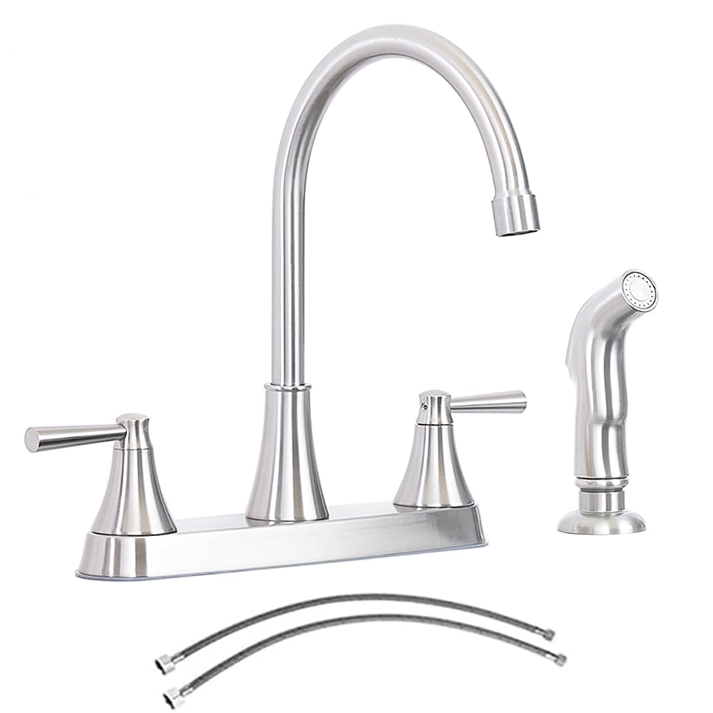 Vsunhoo Kitchen Faucet with Sprayer, Brushed Nickel Stainless Steel, 3-Hole RV Utility Touch Kitchen Faucet with Side Sprayer, TDLKF29L