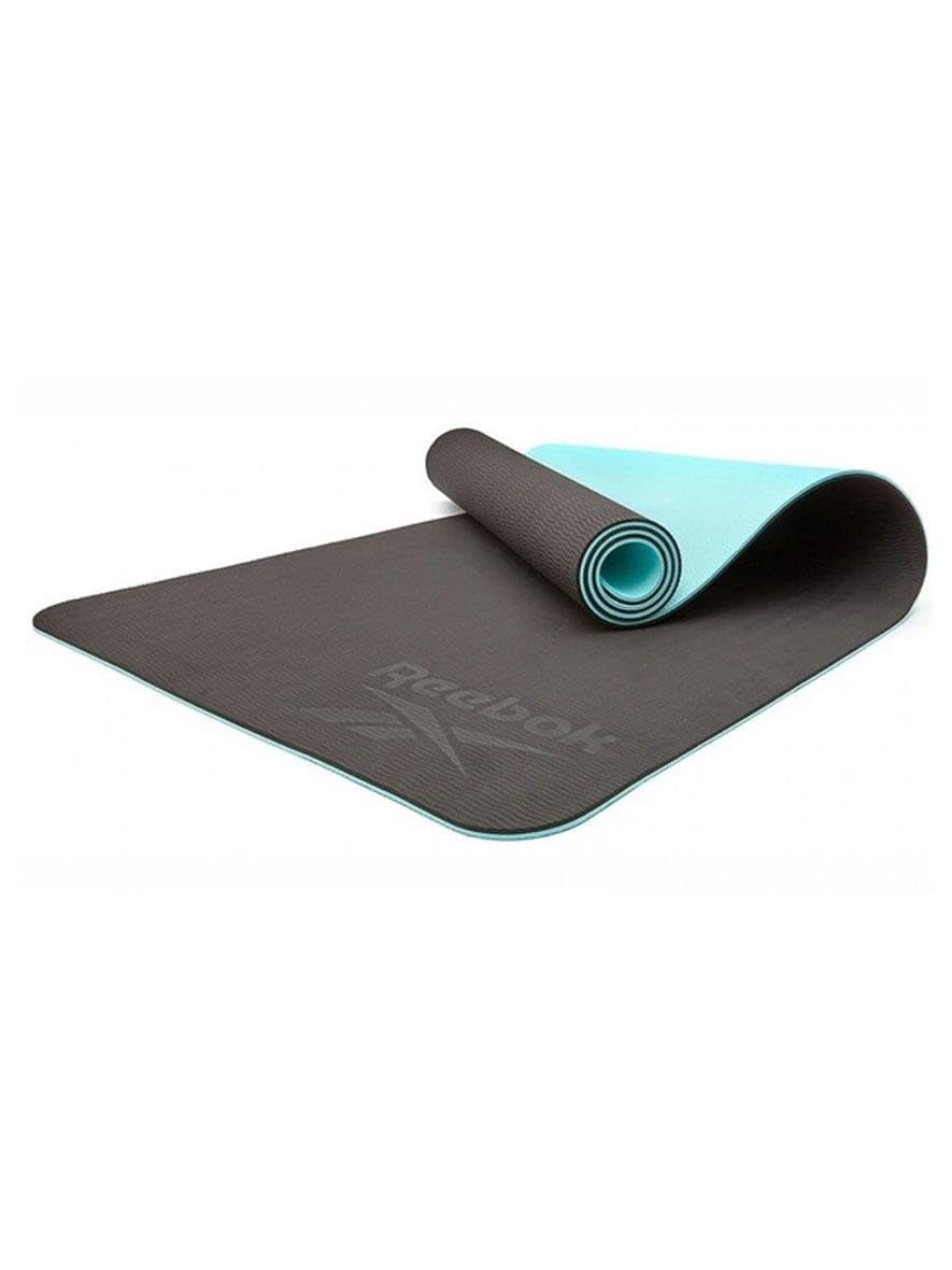 Reebok Double-Sided Yoga Mat - Lightweight, Compact, Rollable, and Cushioned Supportive Workout Mat for Yoga, Pilates, and General Exercise - Non Slip Base with Reversible Design - 6mm, Blue