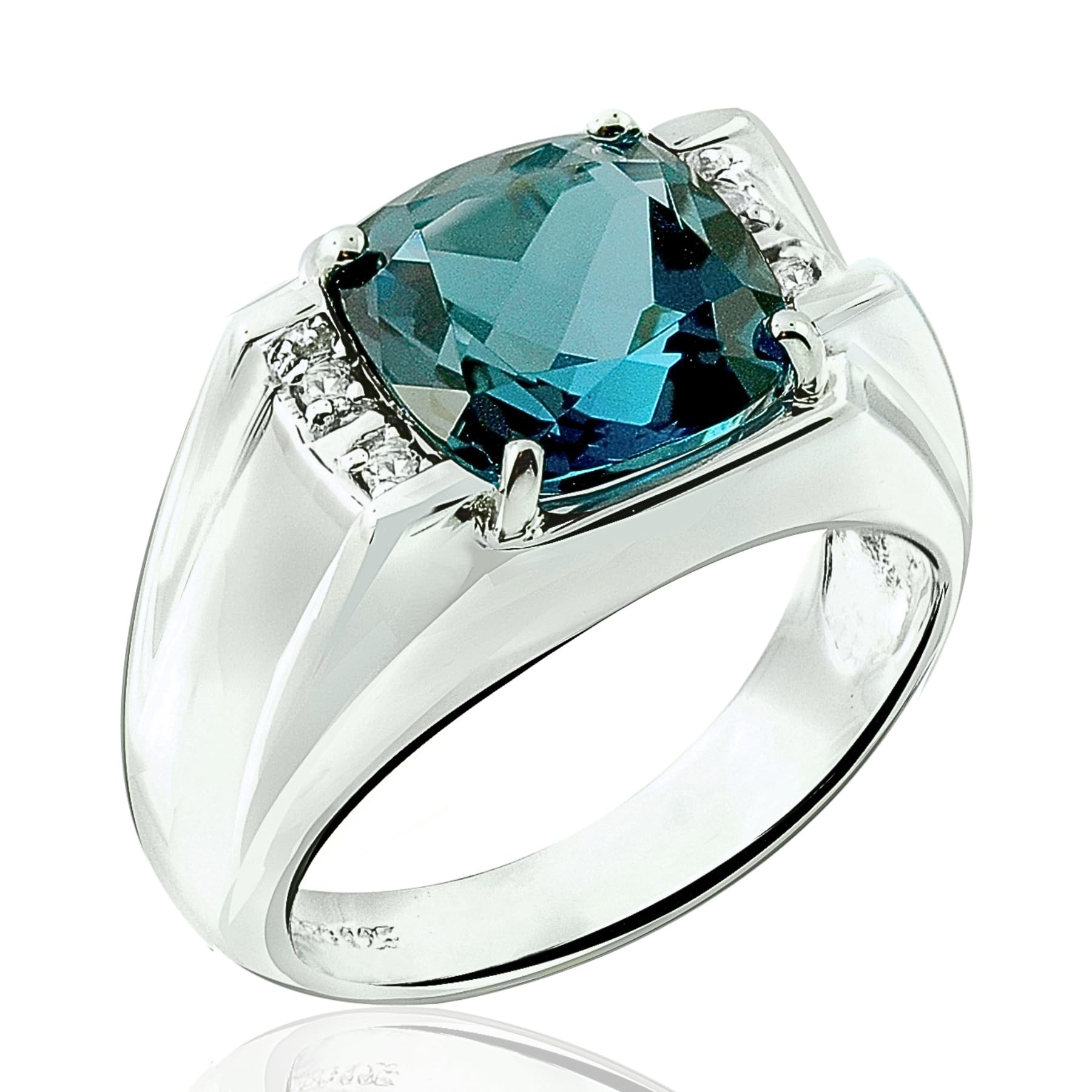 RB Gems Sterling Silver 925 STATEMENT Ring GENUINE GEMSTONE Cushion 10 mm with Rhodium-Plated Finish (5, london-blue-topaz)