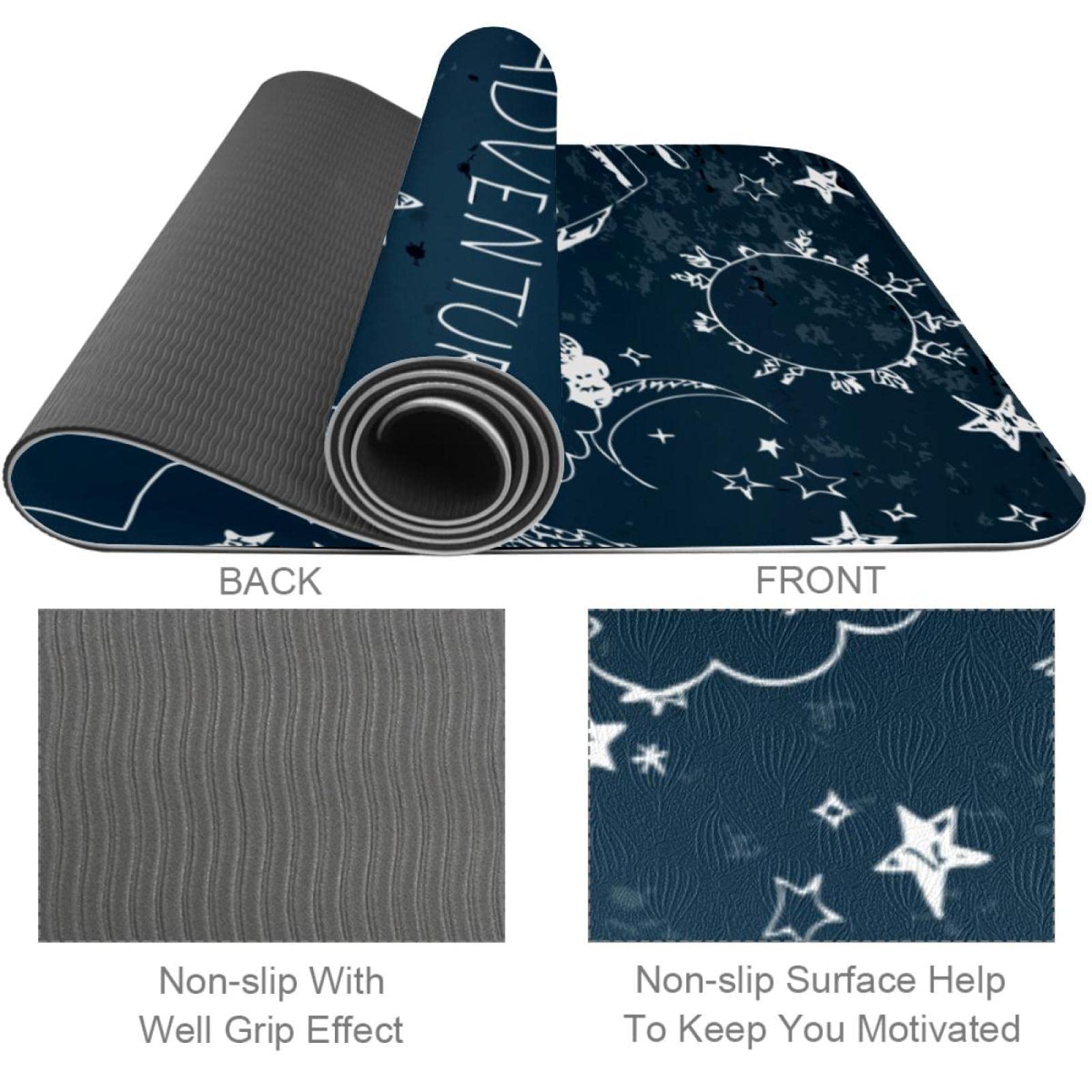 Yoga Mat, Yoga Mats for Home Workout, Workout Mat, Exercise Mats, Pilates Mat, universe starry star planet spaceship blue pattern