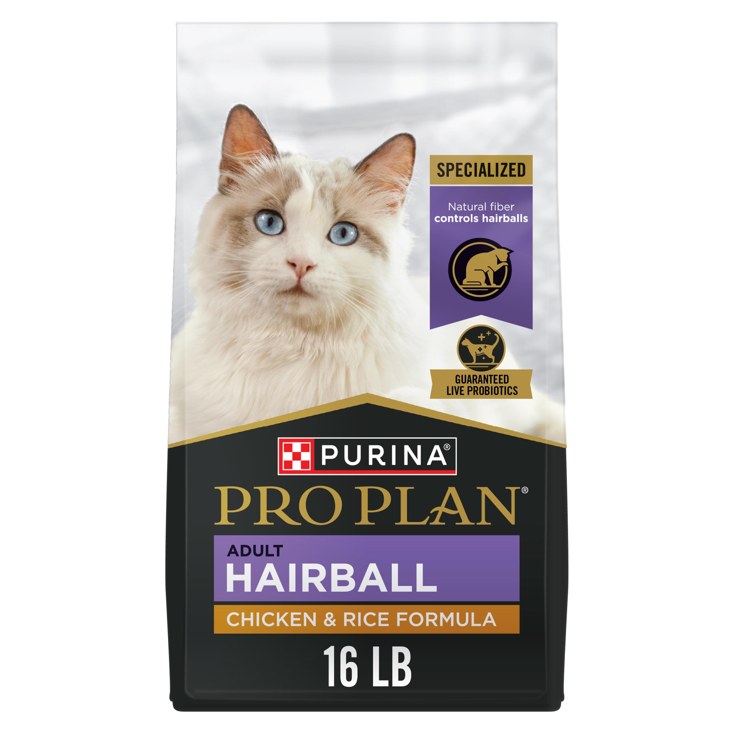 Purina Pro Plan Hairball Control Cat Food, Chicken and Rice Formula - 16 lb. Bag