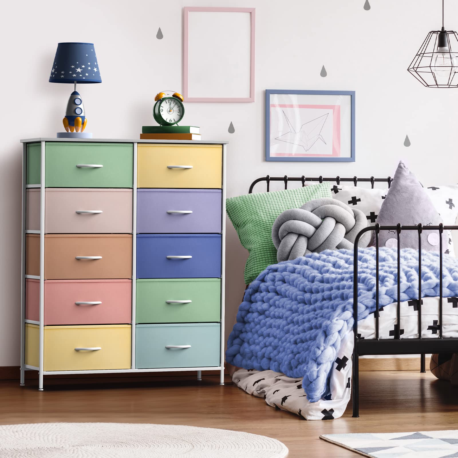 Sorbus Kids Dresser with 10 Drawers - Storage Unit Organizer Chest for Clothes - Bedroom, Kids Room, Nursery, & Closet - Steel Frame, Wood Top & Handles, and Easy Pull Fabric Bins