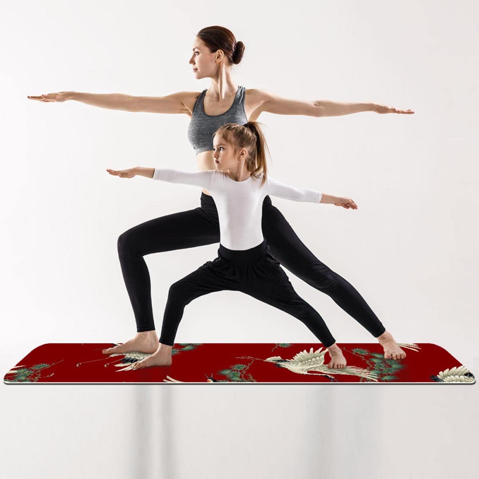 Yoga Mat, Yoga Mats for Home Workout, Workout Mat, Exercise Mats, Pilates Mat, bird crane seamless red pattern
