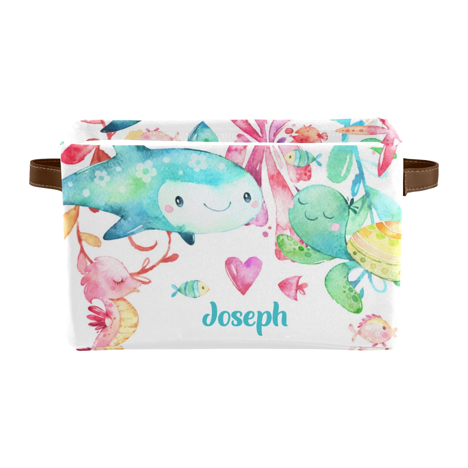 Under the Sea Ocean Personalized Storage Bins Baby Shelf Basket Custom Organizer with Handle for Bedroom Nursery Toy 2 Packs