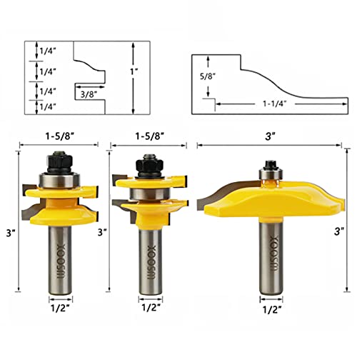 WSOOX 3 PCS Router Bit Set, Raised Panel Cabinet Door Making Router Bit Set, Ogee Rail and Stile Router Bit Set, Professional Carbide Milling Cutters for Woodworking (1/2-Inch Shank)