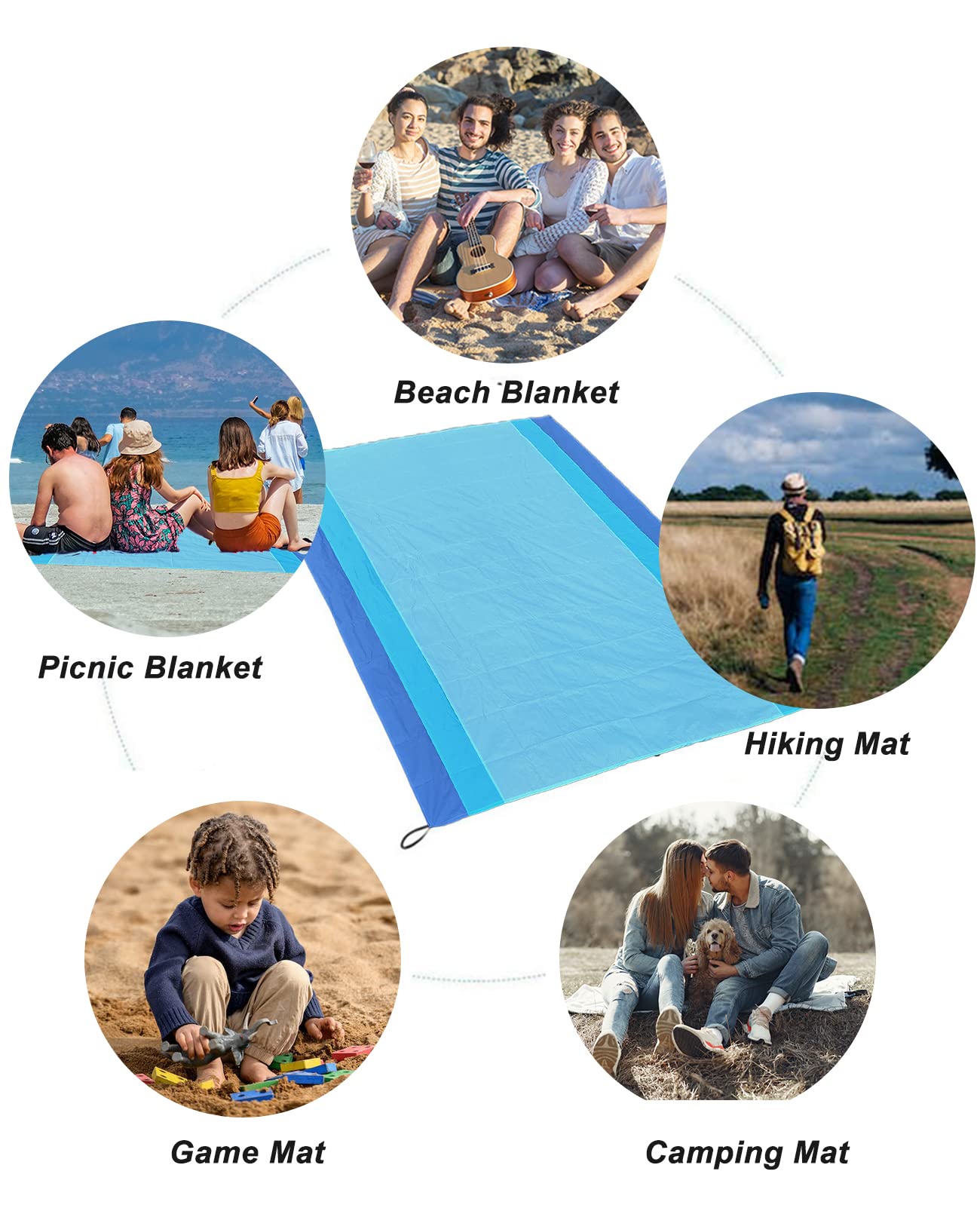YOETTE Beach Blanket Oversized Mini Pocket Picnic Mat Sandproof Waterproof 83"×79" Extra Large Travel Lightweight Portable Packable Outdoor Camping Hiking Accessories