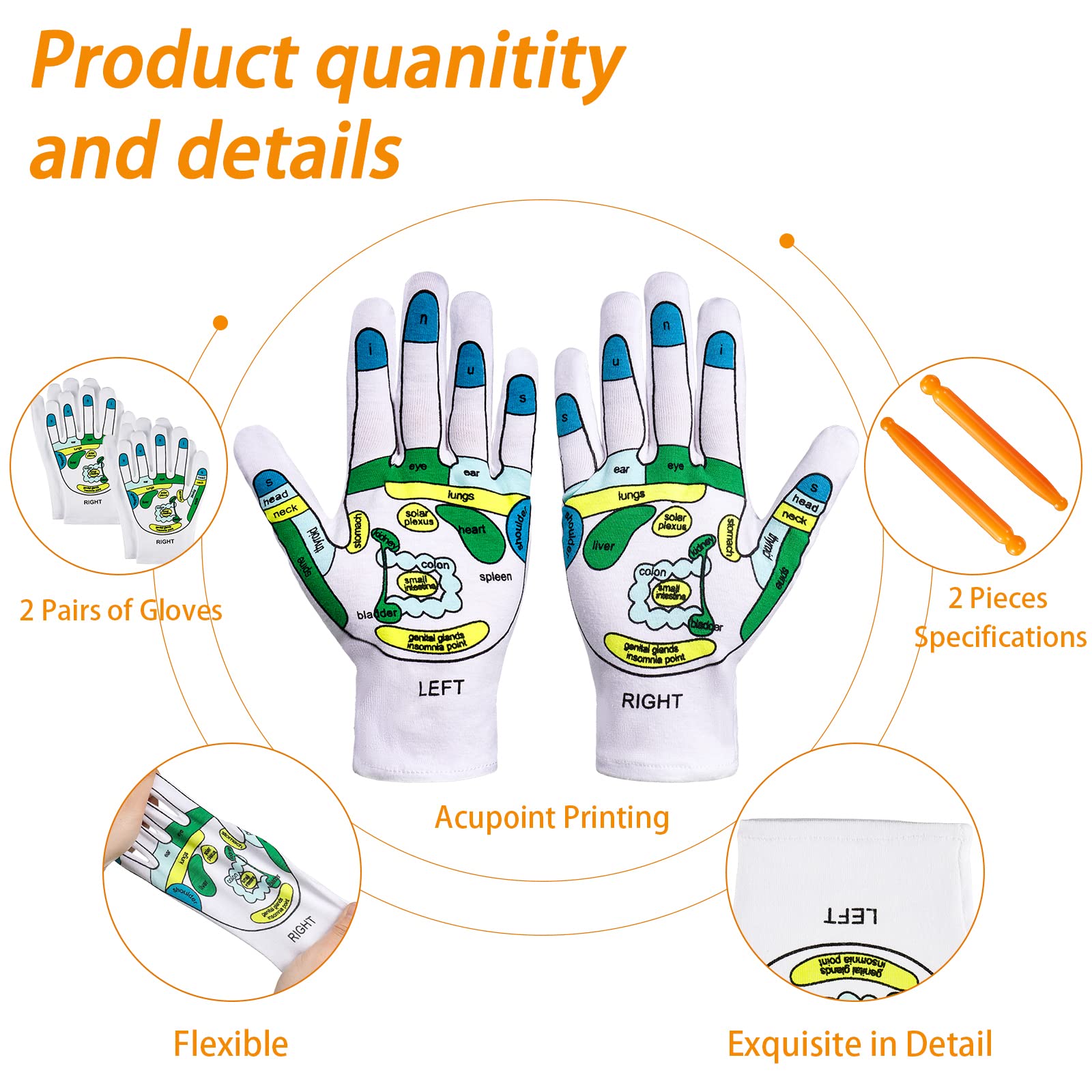Zhanmai 2 Pairs Acupressure Reflexology Gloves Hand Spa Reflexology Tools Massage and Hydration of Hands with Point Massager Tools for Women and Men Tired Relieve