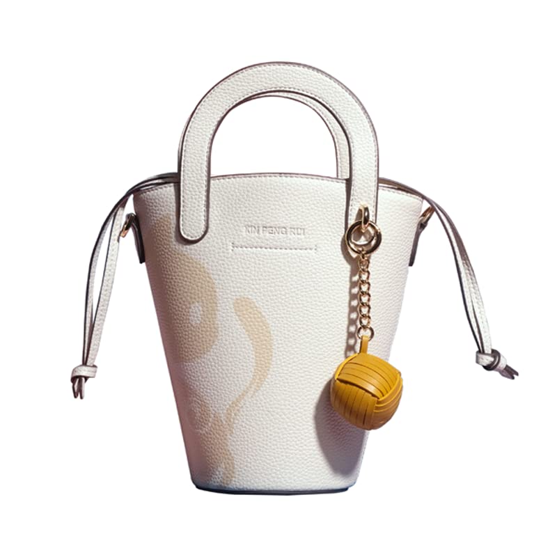 Xpr Mini Bucket Purse with Shoulder Strap Drawstring Closure Fashion Handbag Eco Leather for Women (White
