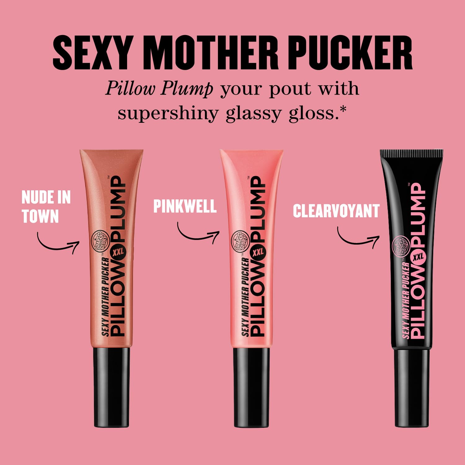 Soap & Glory Sexy Mother Pucker XXL Lip Gloss - Hydrating, Plumping Lip Gloss for Full, Volumized Lips - Lip Plumper Gloss + Chocolate Orange Scent with Vegan Formula in Clearvoyant (10ml)