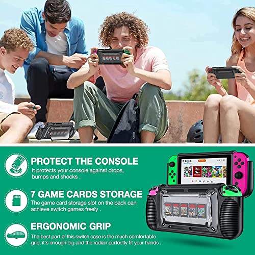WU-MINGLU Switch Case, Protective Case for Nintendo Switch with 7 Game Cards Slots, Dockable Switch Cover with Ergonomic Design and Adjust Kickstand White