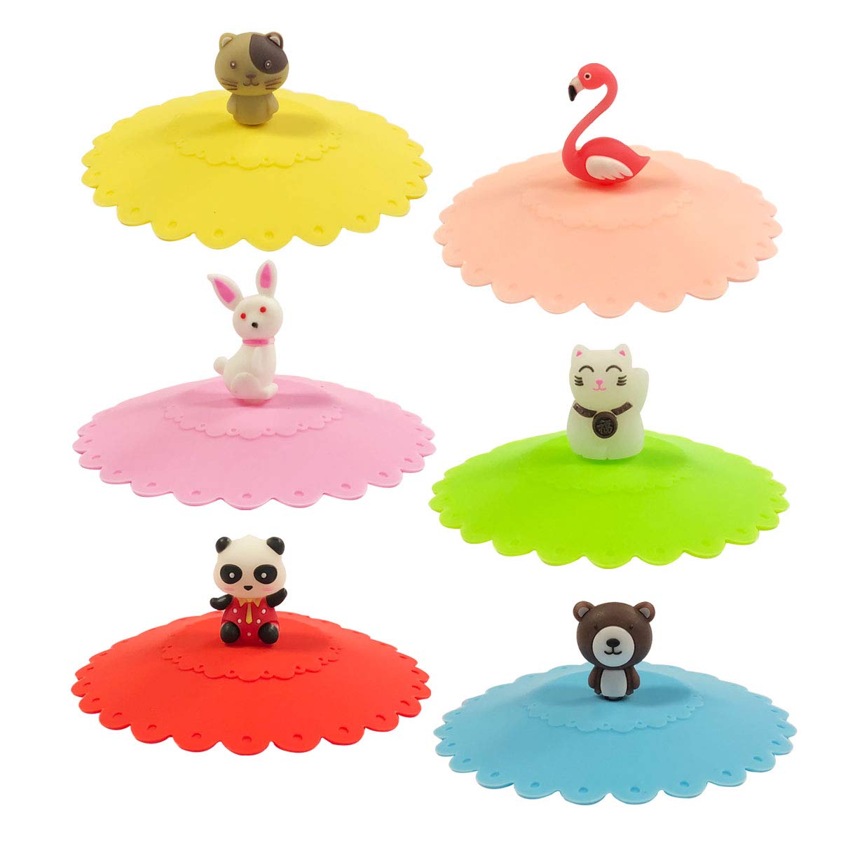 Wrapables® Cute Animal Silicon Cup Lids, Anti-Dust Airtight Mug Covers for Hot and Cold Beverages (Set of 6)