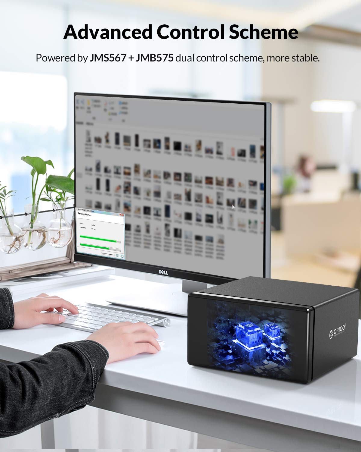 ORICO 8 Bay Tool-Free Aluminum Hard Drive Enclosure with 2 Build-in Fans, Horizontal HDD Docking Station for Small Business Data Backup and Expansion Max to 128TB- NS800U3