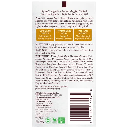 Palmer's Coconut Oil Formula Coconut Water Hydrating Facial Mask, 3.17 Ounces