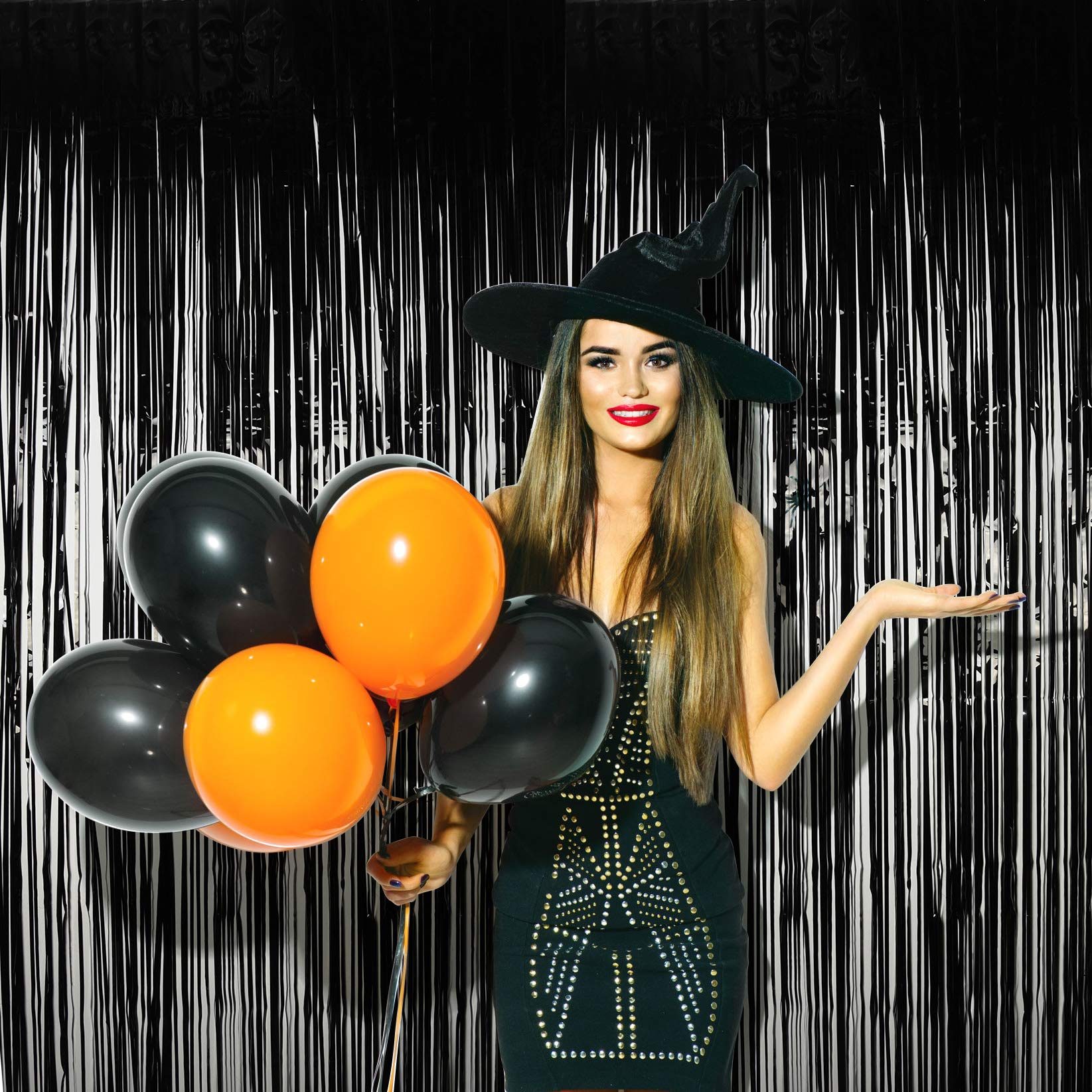 TUPARKA 3 Pcs Foil Curtains Photo Backdrop Props Shimmer Curtain for Halloween Haunted House Party Decorations (Black)