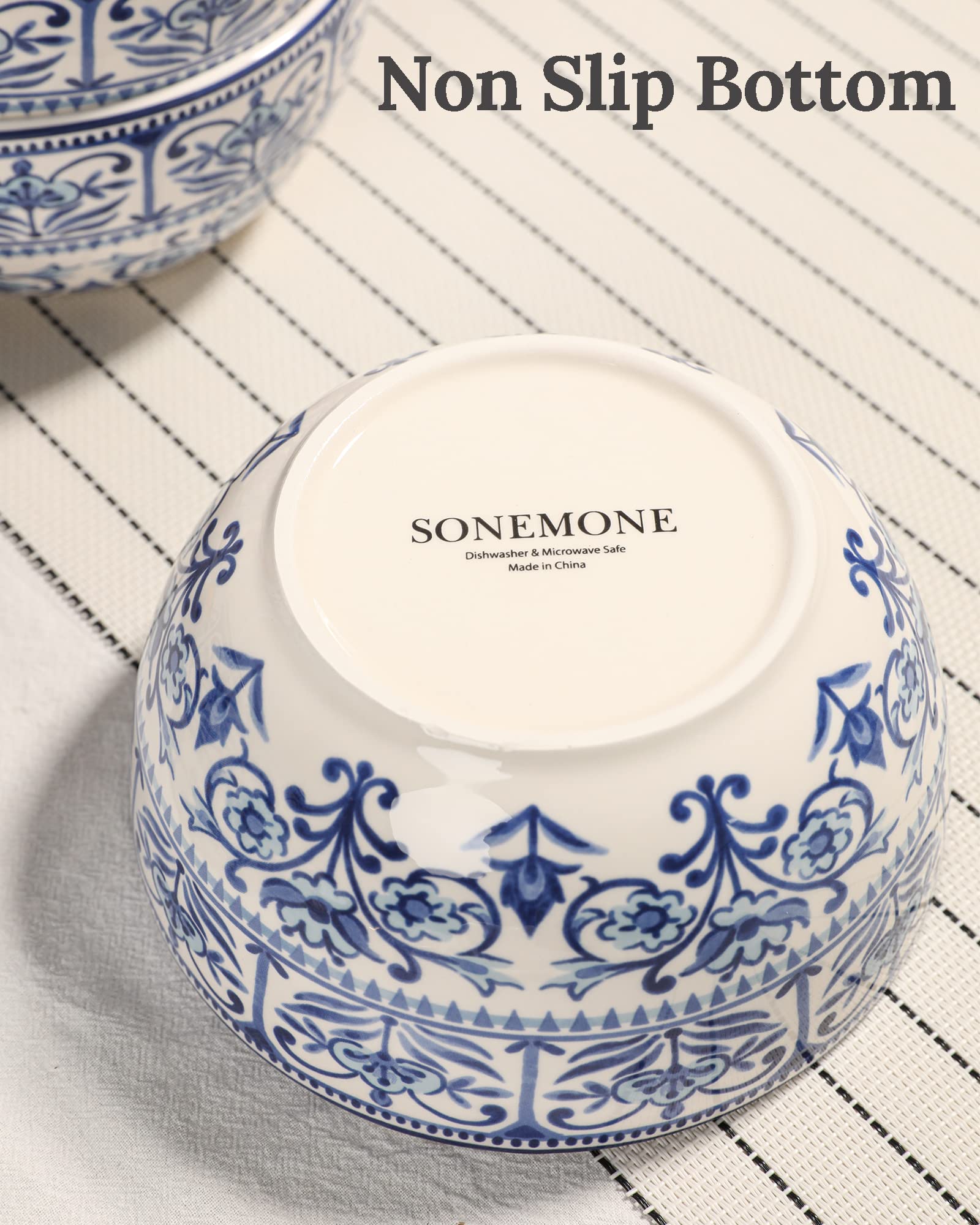 Sonemone Blue Cereal Bowls for Kitchen, 26oz Ceramic Bowls Set of 4 for Cereal, Salad, Soup, Pasta, Dessert, Microwave & Dishwasher Safe