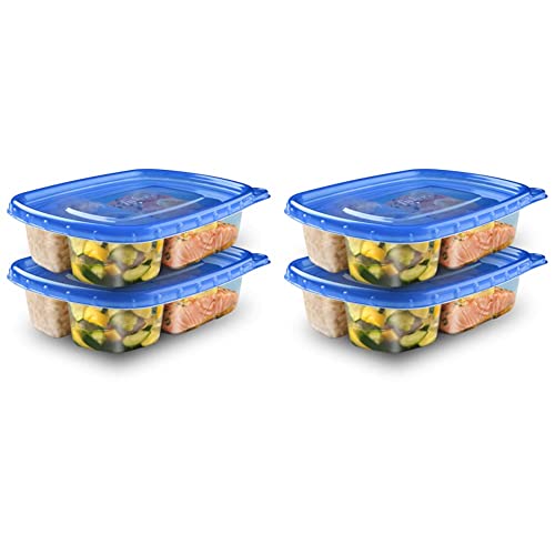 Ziploc Food Storage Meal Prep Containers Reusable for Kitchen Organization, Smart Snap Technology, Dishwasher Safe, Divided Rectangle, 2 Count (Pack of 2)