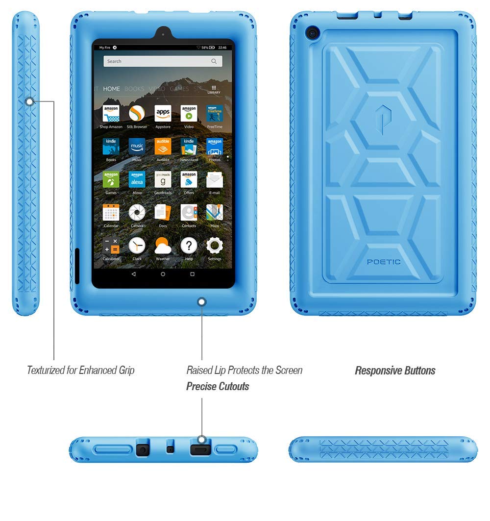 Poetic TurtleSkin Case Designed for All-New Fire 7 (9th Gen, 2019 Release), Heavy Duty Shockproof Kids Friendly Silicone Protective Case Cover, Corner Protection, Sound-Amplification Feature, Black
