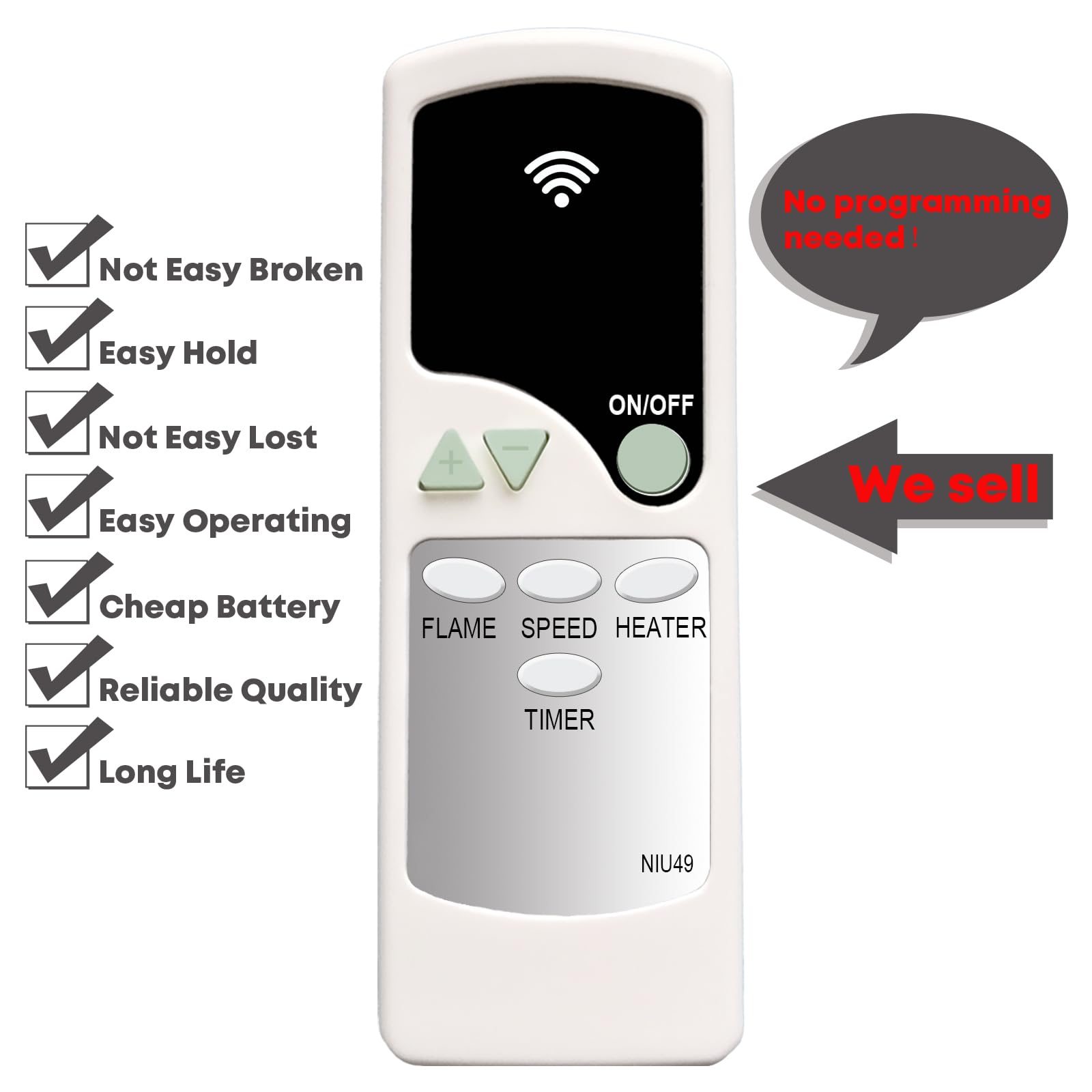 Replacement Remote Control for Style Selections Electric Fireplace 2408FM-23-273 3730310 (Part # RC-HE85EL01)