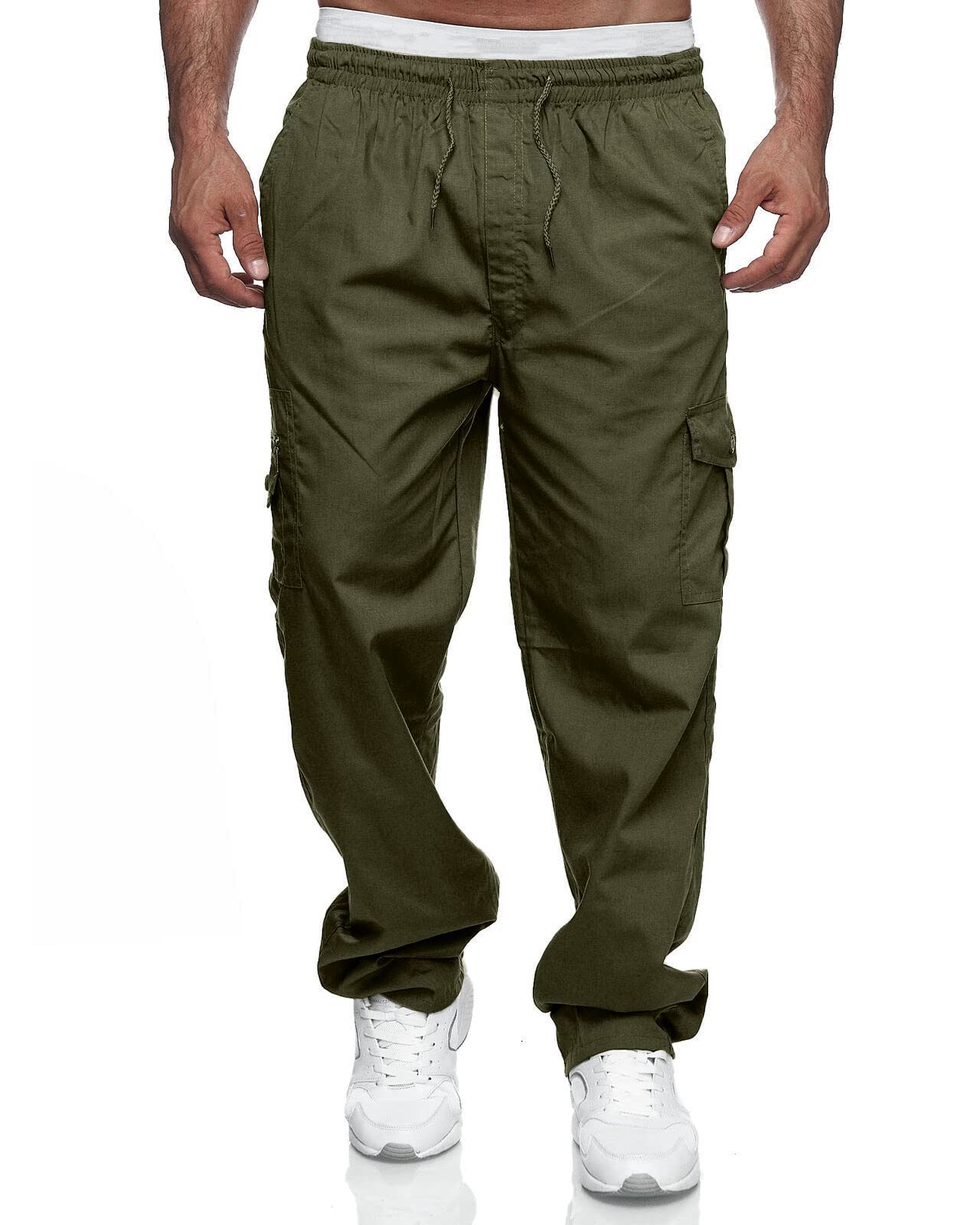 WZIKAI Mens Cargo Pants Relaxed Fit Drawstring Joggers Sweatpants for Men Workout Casual Long Trousers Army Green XXL
