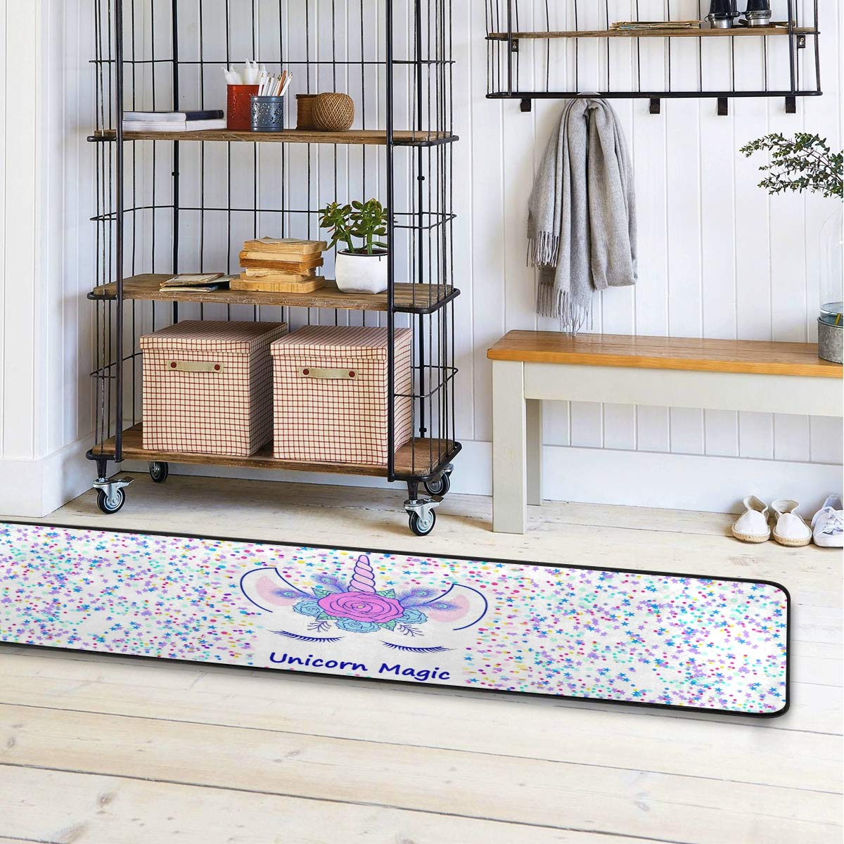 Unicorn Hand Bath Rug Runner Cream Unicorn Magic Non Slip Area Mat Rugs for Bathroom Kitchen Entryway Shaggy Rug Soft Bedroom Carpet 72"x 24"