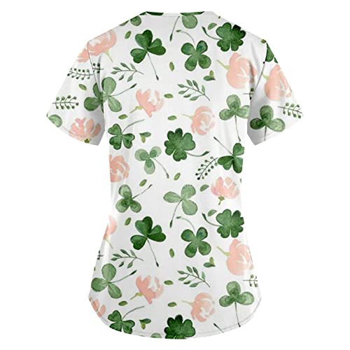 Women's Plus Size Scrub Tops Floral Printed Turtle Neck Short Sleeve T-Shirts Soft Oversized Shirts for Women Pink