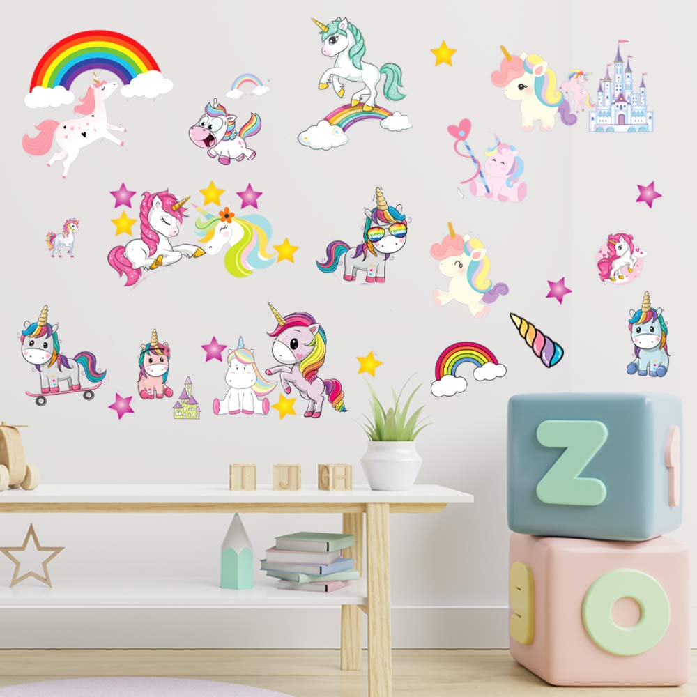 Unicorns Adhesive Wall Decals - Wall Décor Stickers for Kids & Toddlers Include Unicorns, Rainbows, Princesses & More - Reusable Wall Decor for Bedroom, Living Room, Nursery, Classroom