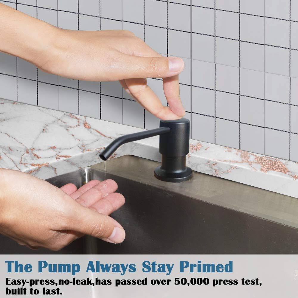 Soap Dispenser for Kitchen Sink (Matte Black), Built in Design Sink Soap Dispenser, Refill from The Top,Stainless Steel Kitchen Soap Pump with 10 fl.oz Bottle (300ml)