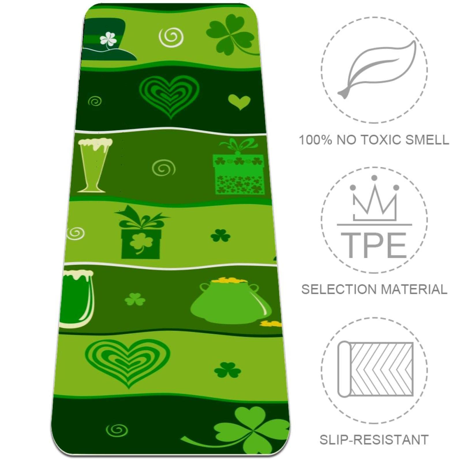 Yoga Mat, Yoga Mats for Home Workout, Workout Mat, Exercise Mats, Pilates Mat, Happy St-Patrick's Day Green Striped pattern