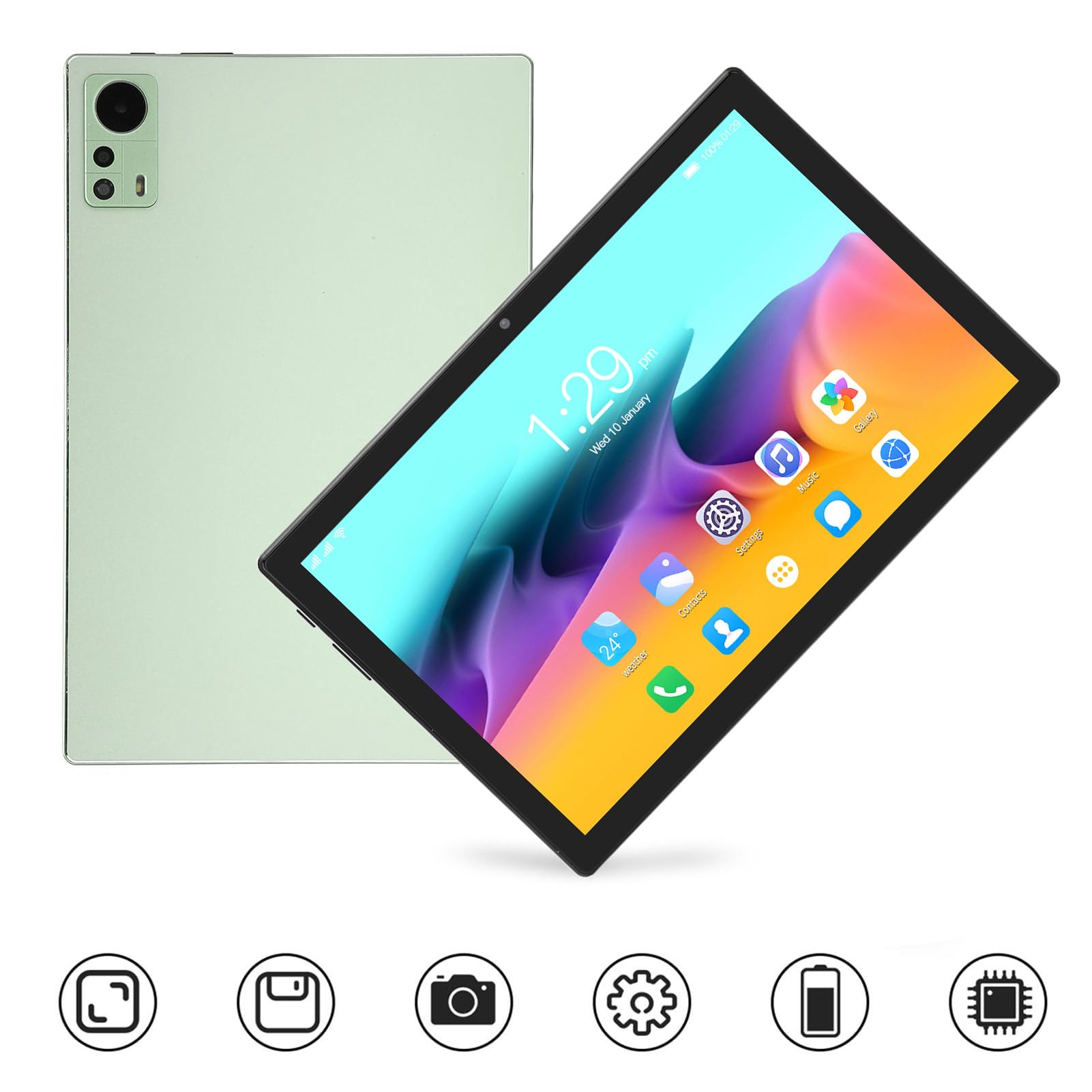 Tablet, 8800mAh 10.1 Inch HD Tablet 8GB 128GB Dual SIM Dual Standby Tab M10 for Android 11 for Study (Green)