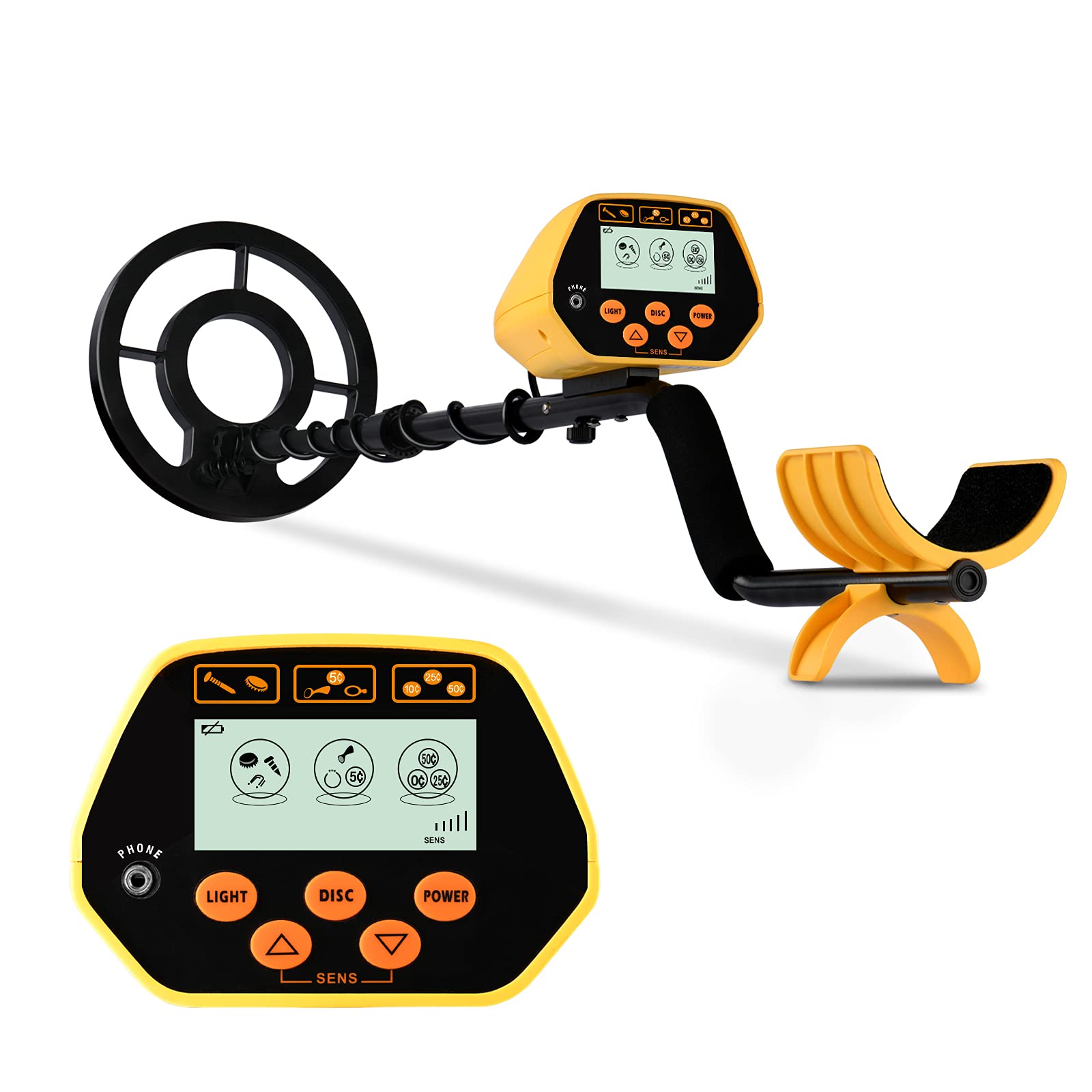 SAKOBS Metal Detector, High Accuracy Waterproof Metal Detectors with LCD Display & LED Light, Discrimination & All Metal Mode 8.6 Inch Search Coil for Adults & Kids