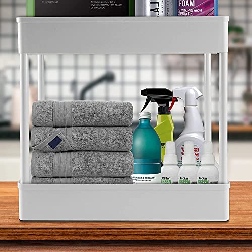 Under Sink Organizer,Bathroom Organizer Under Sink Storage 2 Tier Organizer,Under Sink Shelf Organizer Rack,Large Capacity Under Sink Cabinet Organizer for Kitchen Bathroom (White)