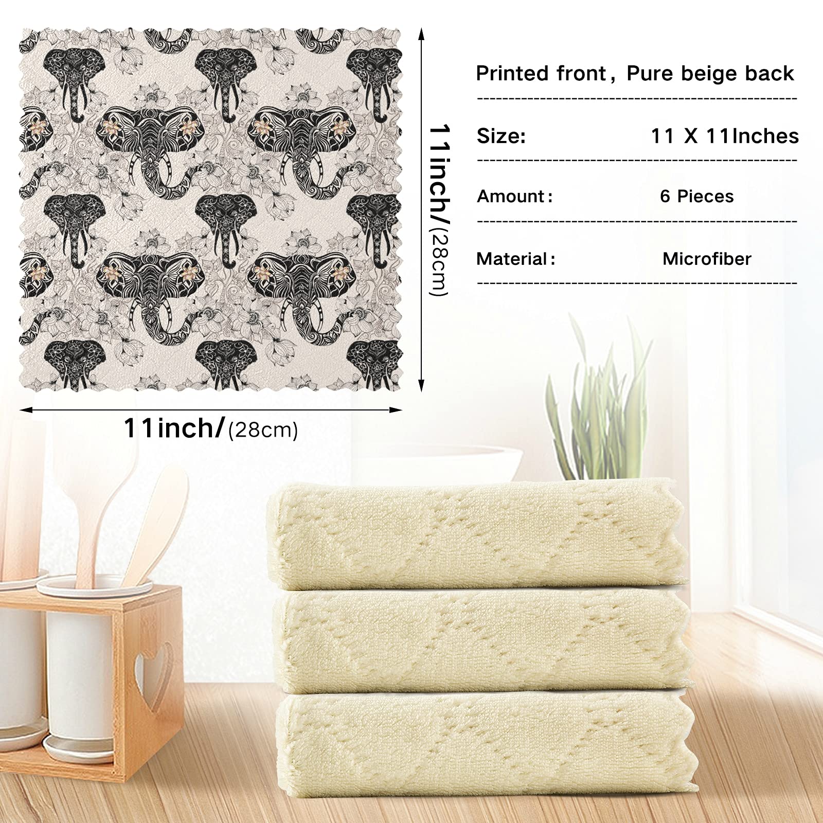 SUABO 6 Pack Dish Cloths for Washing Dishes, Elephant Head Dish Towel Rags Hand Towels for Kitchen Cleaning Counters