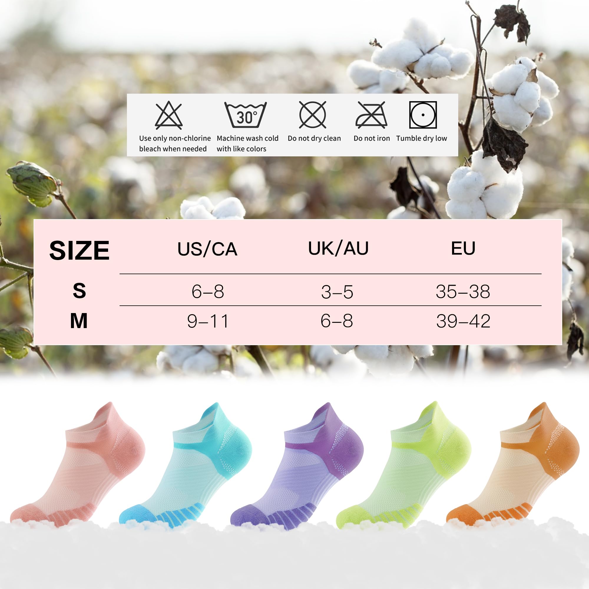 YOJOOM Women Ankle Compression Socks Athletic Running Low Cut Walking Socks for Women Cushioned 5 Pairs (US, Numeric, 6, 8, Regular, Regular, Mixed 6 Color)