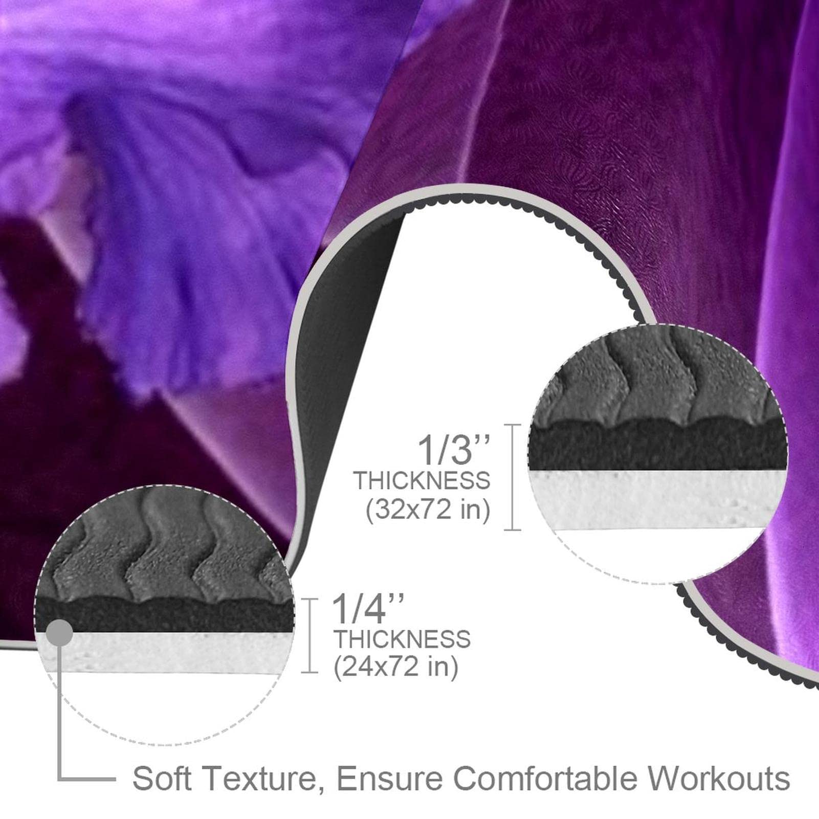 Yoga Mat, Yoga Mats for Home Workout, Workout Mat, Exercise Mats, Pilates Mat, purple flower leaves flowers pattern