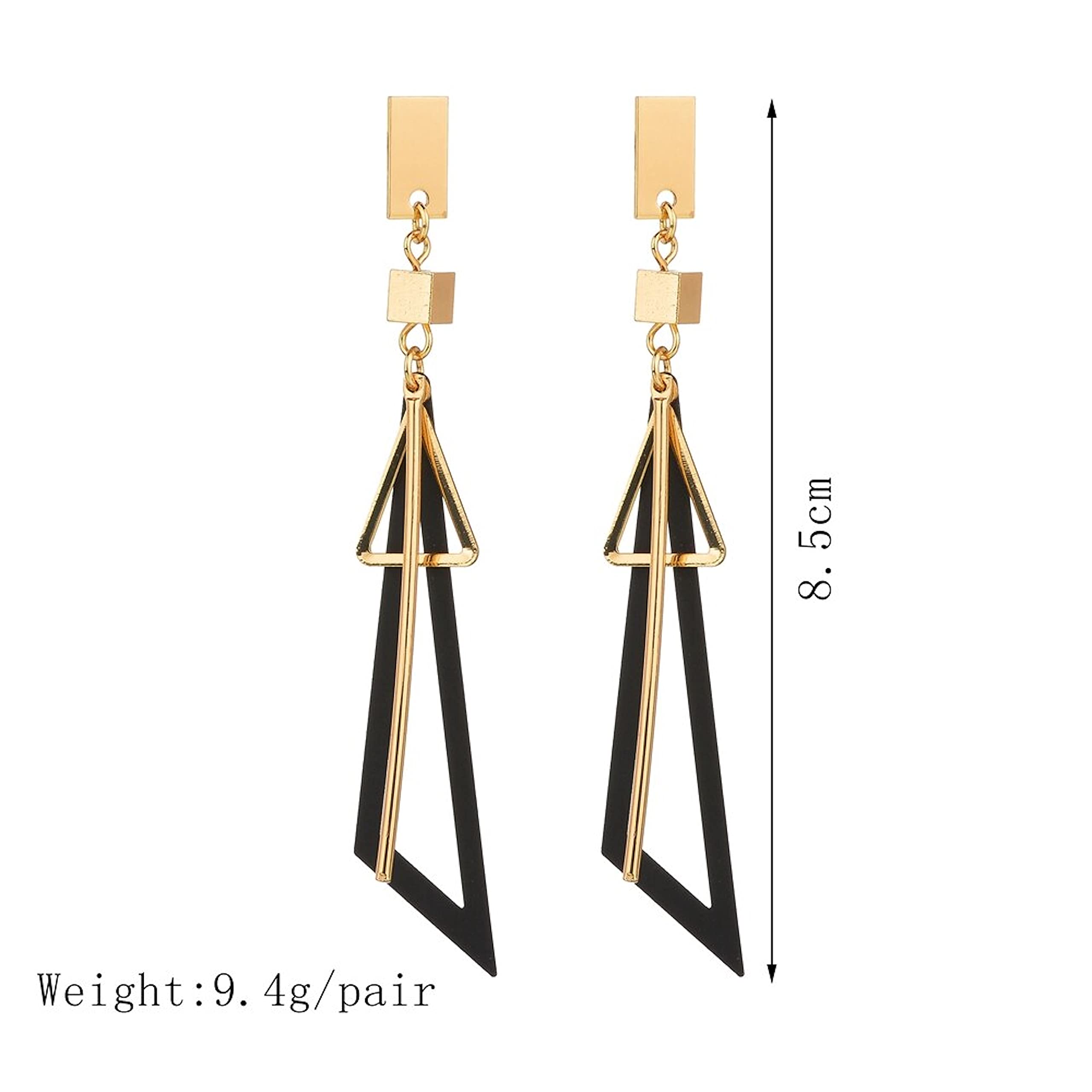 Nilu's Collection Women's Fancy Hollow Triangle Long Geometric Drop Earrings(Gold & Black) (Gold & Black)