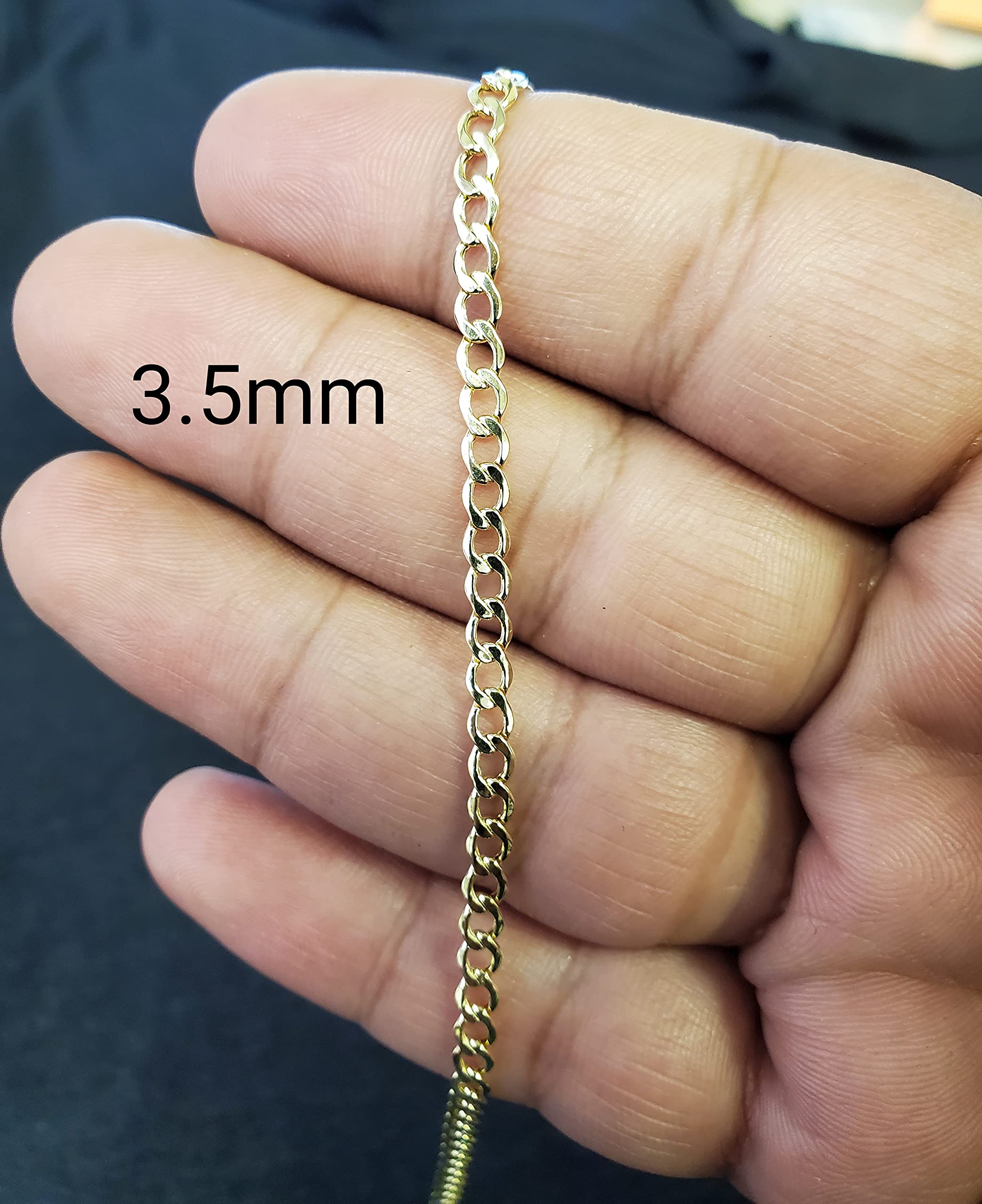 Real 10k Yellow Gold Hollow C-Link Men and Women Bracelet/Anklet 3.5 mm (10)