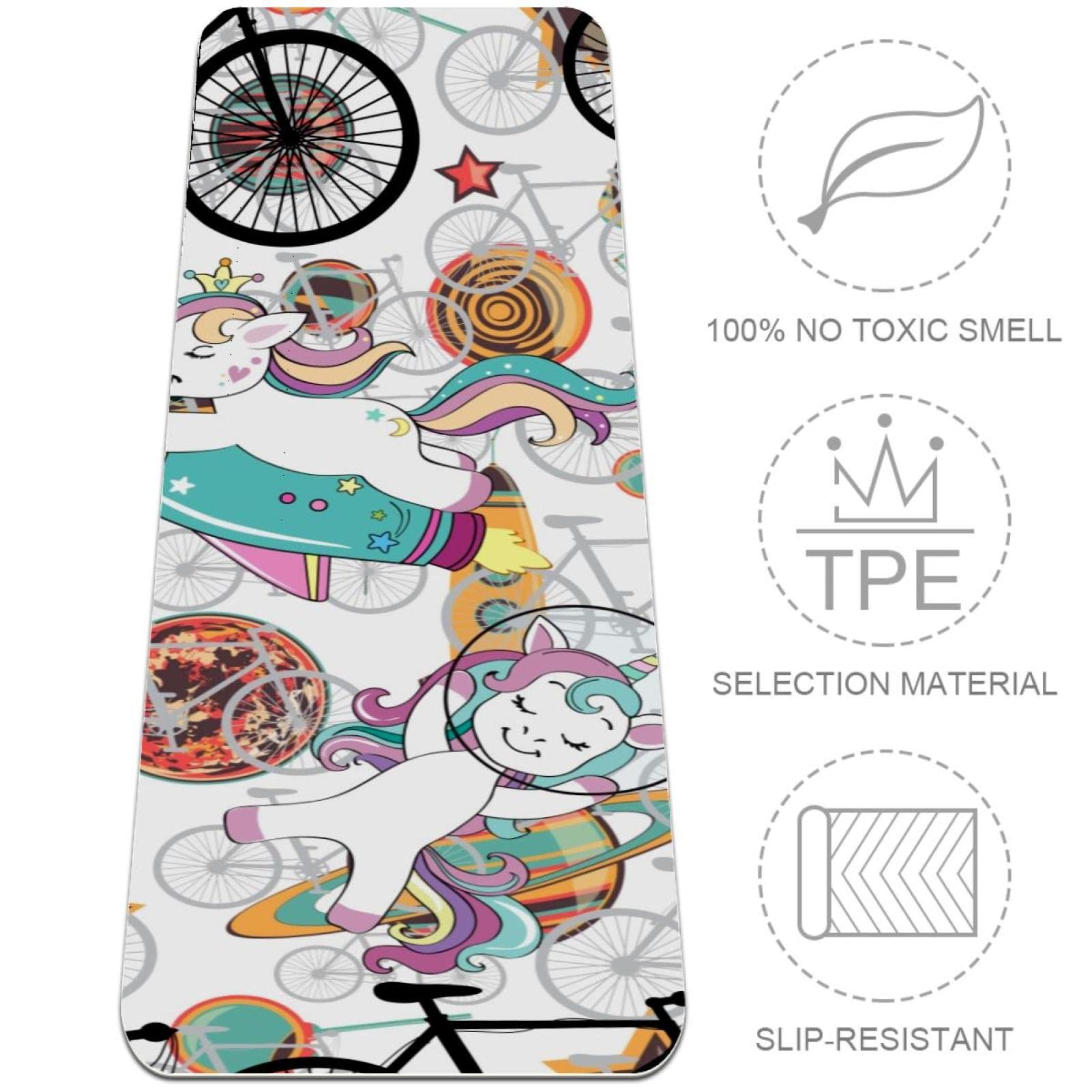 Yoga Mat, Yoga Mats for Home Workout, Workout Mat, Exercise Mats, Pilates Mat, Space Theme Bike Unicorn