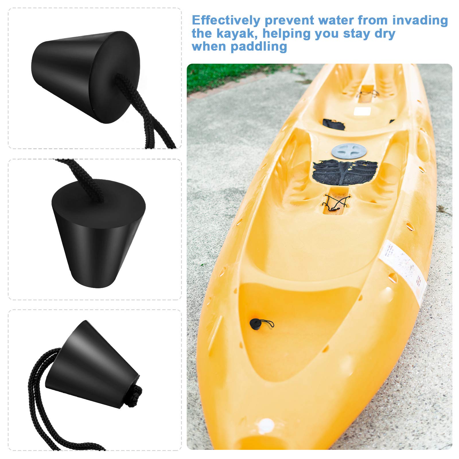 Tallew 8 Pieces Kayaking Accessories Include 4 Pieces Universal Kayak Scupper Plugs Canoe Drain Holes Stopper Bung and 4 Pieces Universal Kayak Paddle Drip Rings
